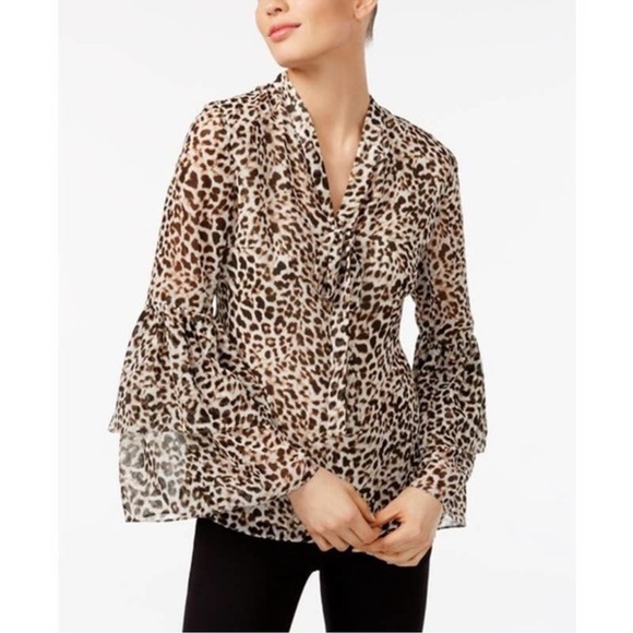 Calvin Klein | Tops | Calvin Klein Leopard Print Flared Ruffle Bell ...